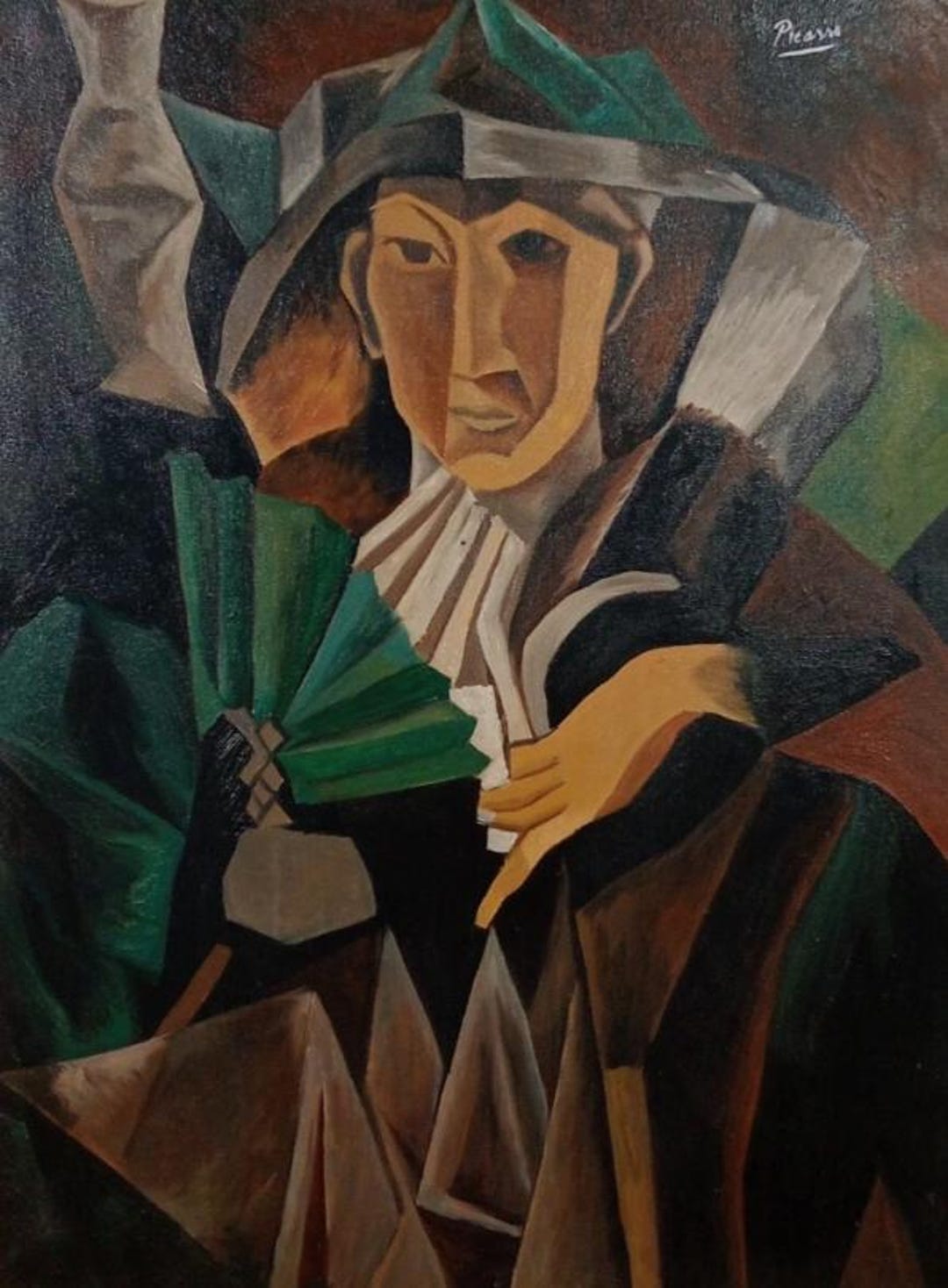 Abstract Cubist Portrait of a Woman, Oil Painting on Canvas, Signed ...