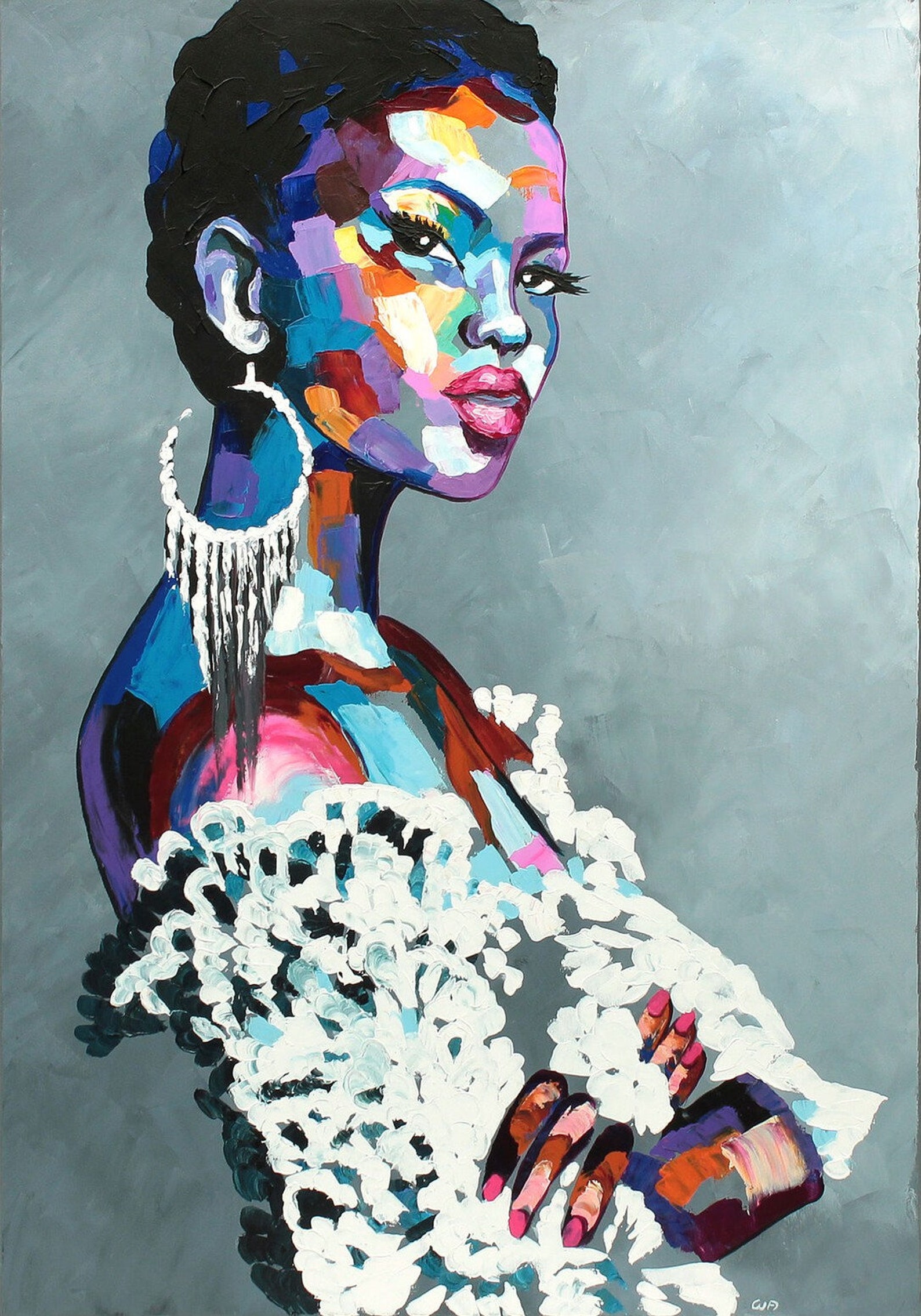 Portrait femme tableau peinture acrylique sur toile signée / | Etsy