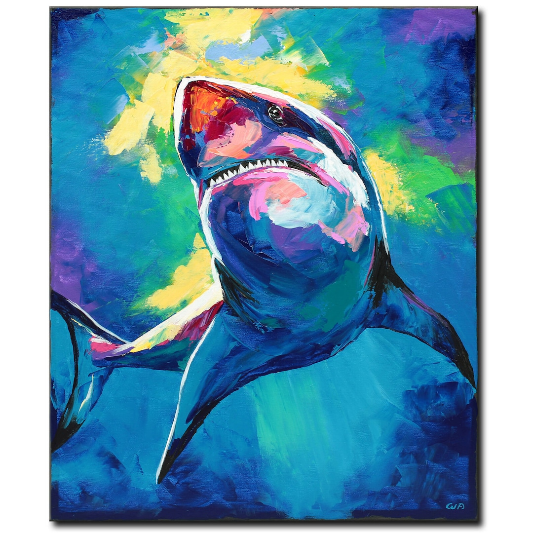Animal Shark Painting Acrylic Painting on Canvas Signed / Animal Fish ...
