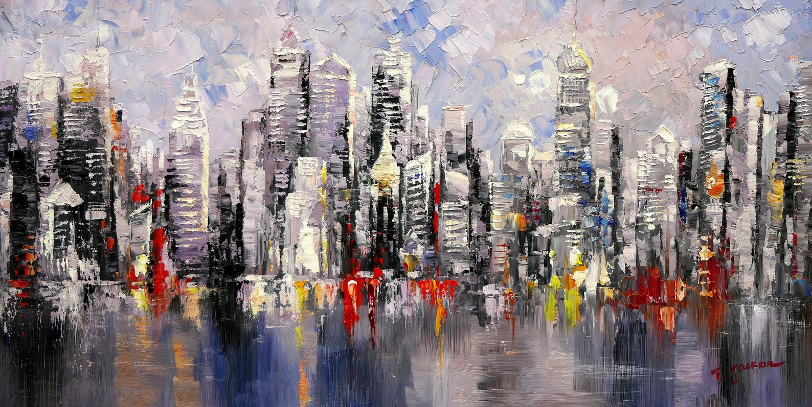 Abstract City Painting Acrylic Painting on Canvas Signed / Abstract ...