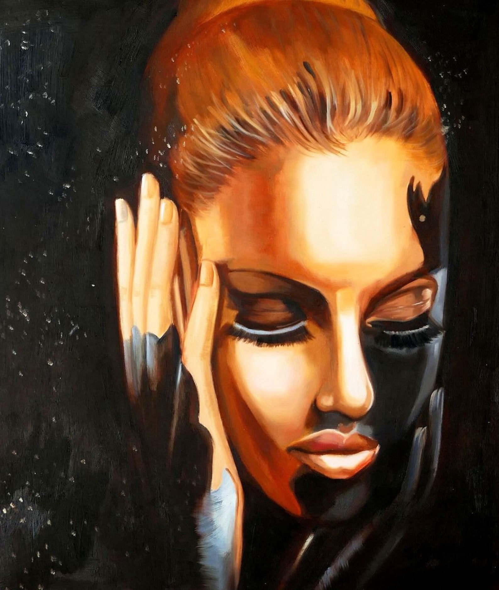 Portrait femme tableau peinture acrylique sur toile signée / woman ...