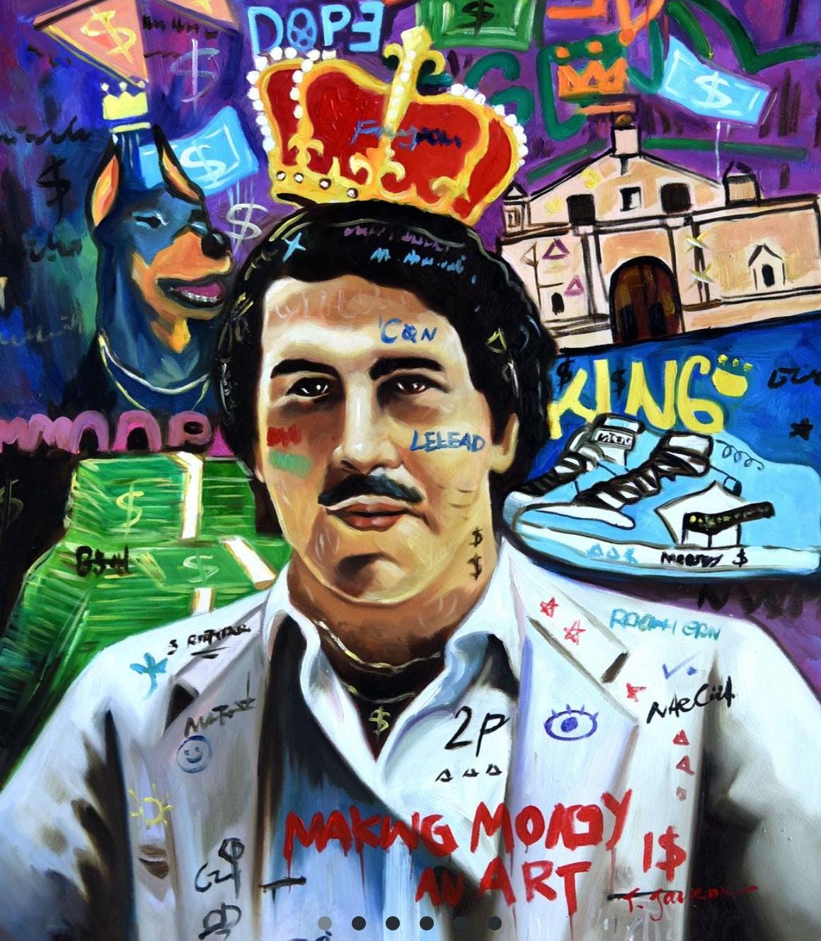 King Pablo Escobar Oil Painting on Canvas Signed / King Pablo Escobar ...