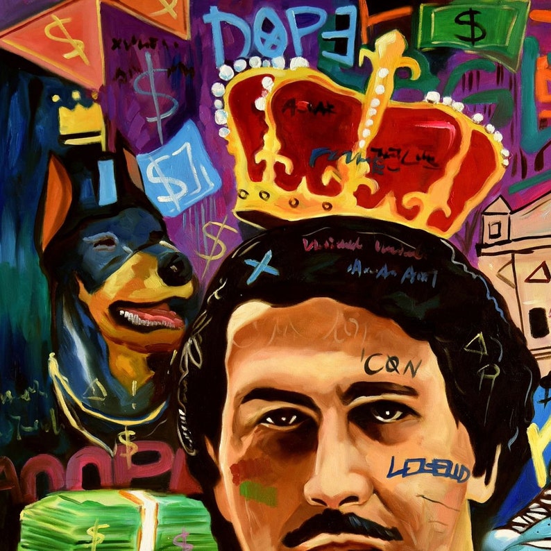 King Pablo Escobar Oil Painting on Canvas Signed / King Pablo Escobar ...