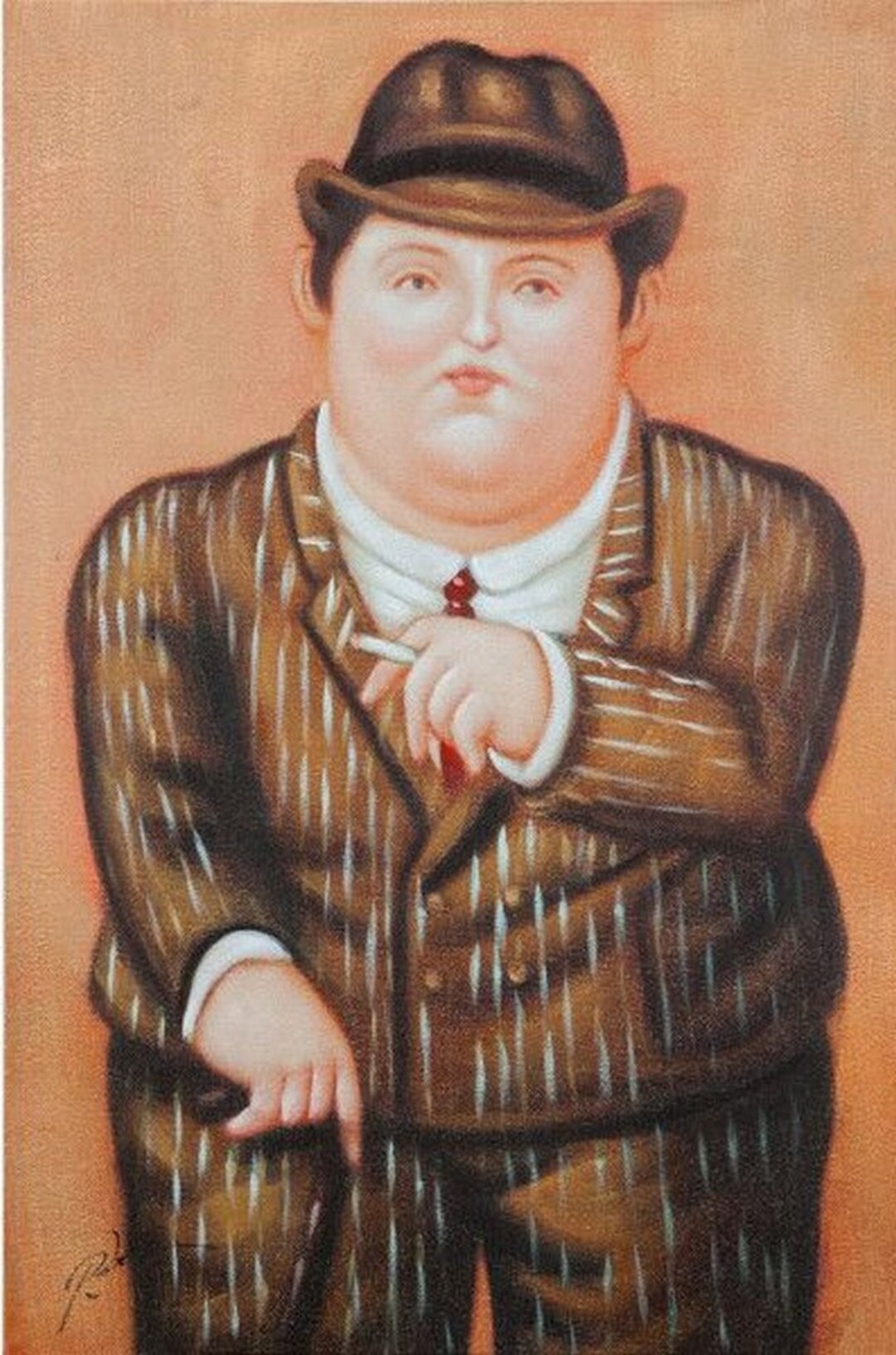 Portrait Man After Botero Painting Oil on Canvas Signed / Figure Male ...