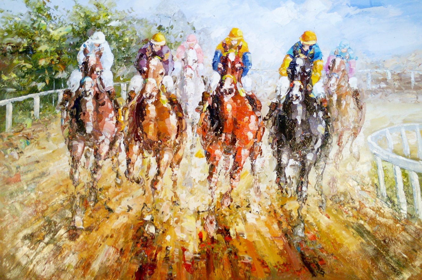 Horse Racing Original Oil Painting on Canvas Signed / Oil Painting on ...