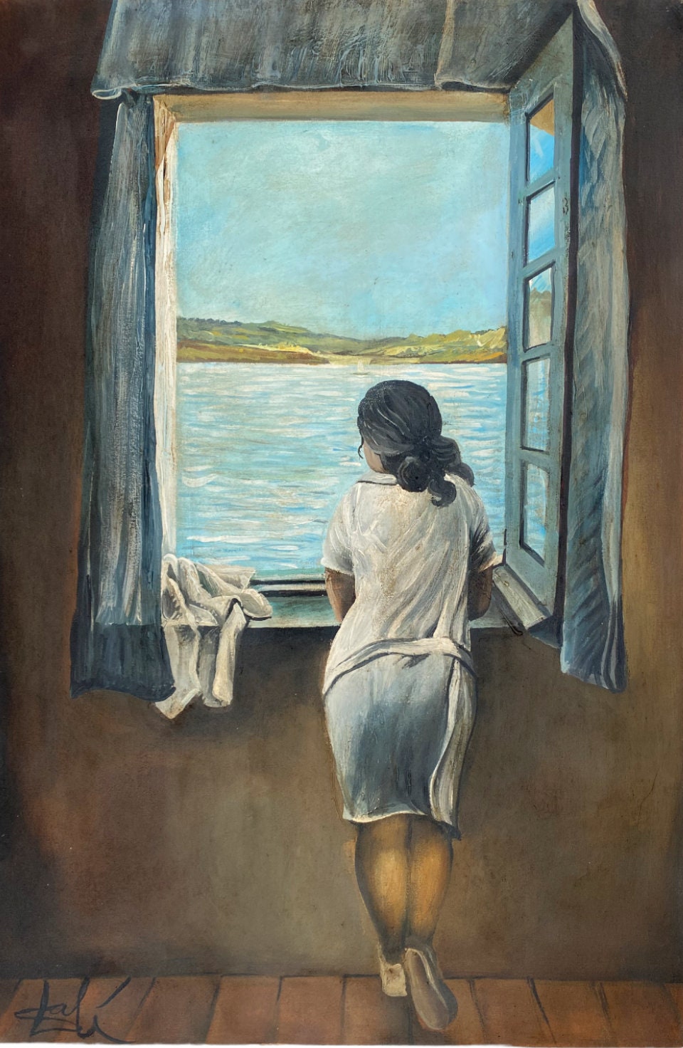 Girl at the Window Painting Oil on Canvas Signed / Girl at the Window ...