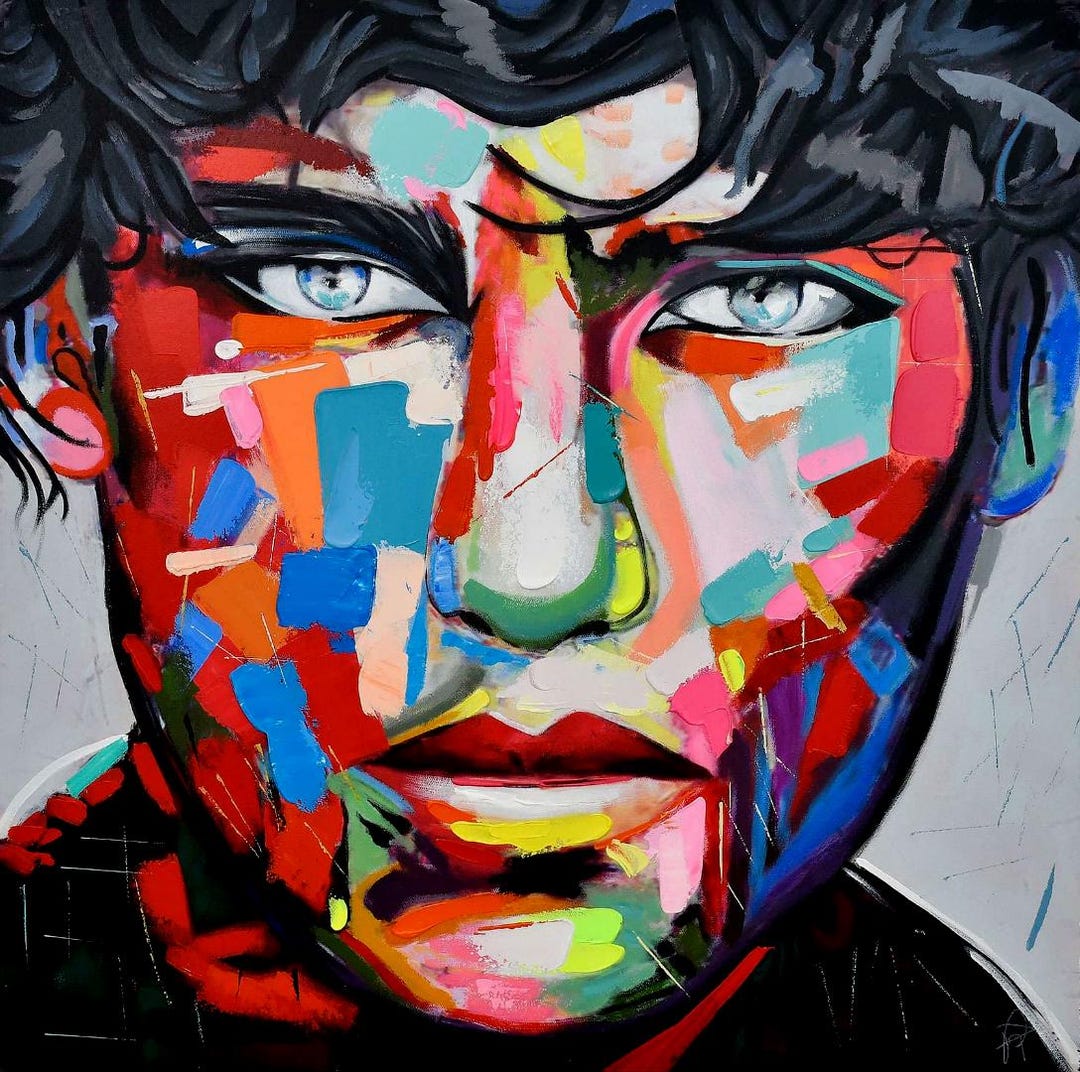 Portrait Man Painting Acrylic on Canvas Signed / Figure Man Acrylic ...