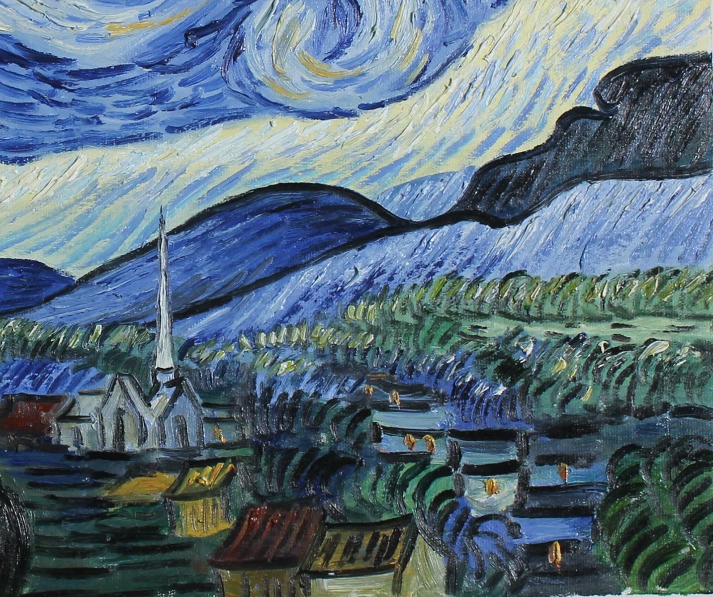 Starry Night Landscape After Van Gogh Oil on Canvas / Starry Night ...