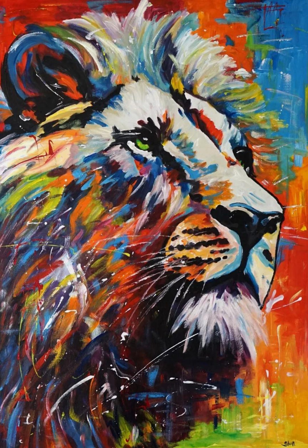 Modern-art-animal-feline-head-lion-multicolor-original-painting-oil ...