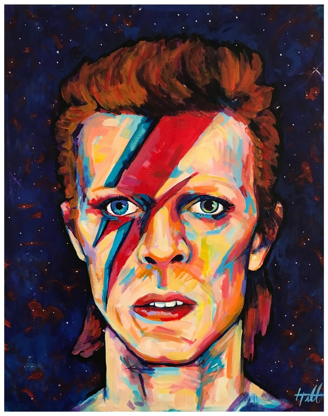 Portrait David Bowie Art Painting Oil on Canvas Signed / David Bowie ...