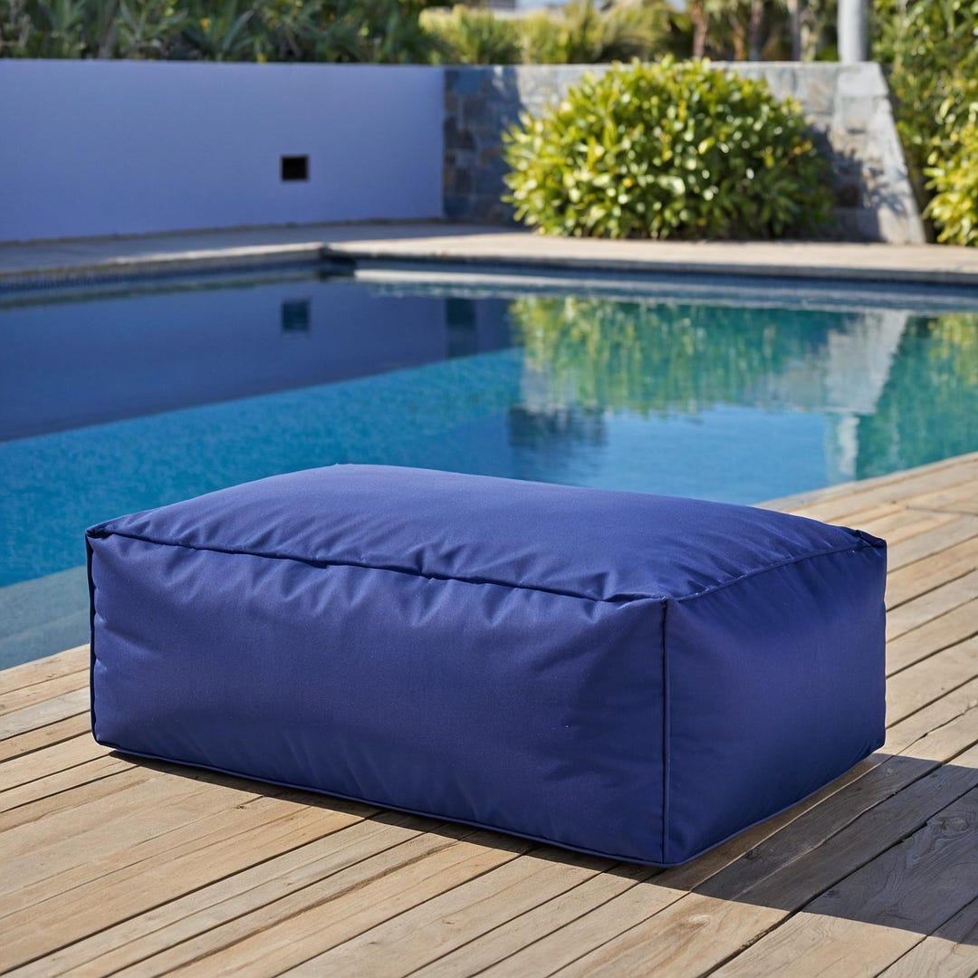 Navy Blue Bean Bag Ottoman: Rectangle Polyester Footstool, Indoor ...