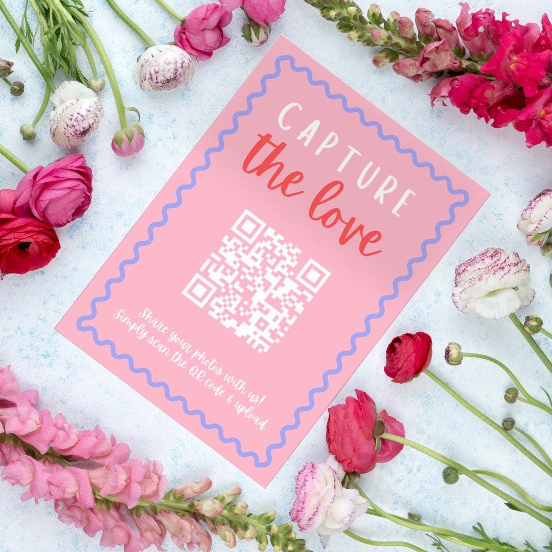 Playful Photo Sharing QR Code Sign | Capture the Love Wedding QR Code ...
