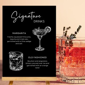 Black Signature Drinks Sign | Wedding Signature Cocktails Sign | Chic ...