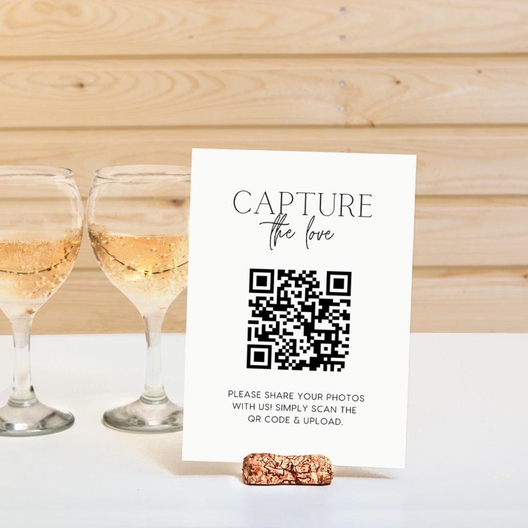 Minimalist Photo Sharing QR Code Sign | Capture the Love Wedding QR ...