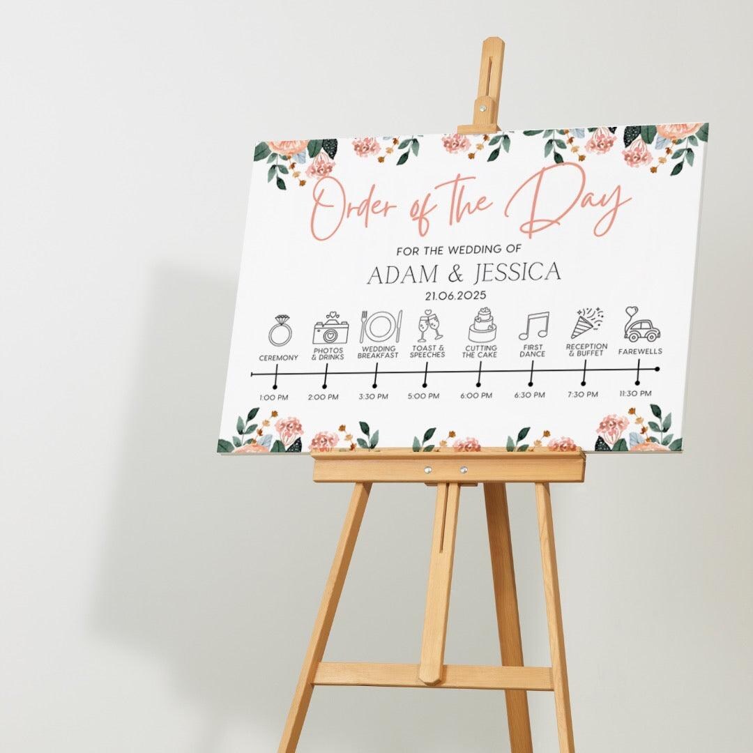 Pink & Peach Floral Order of the Day Sign | Wedding Order of Events ...