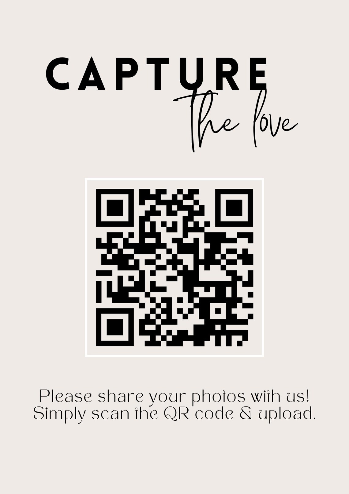 Modern Photo Sharing QR Code Sign | Capture the Love Wedding QR Code ...
