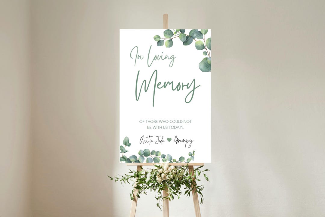 Eucalyptus Foliage "in Loving Memory" Table Sign | Wedding Memory Table ...