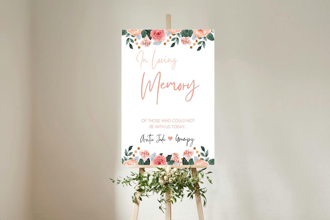 Pink & Peach Floral "in Loving Memory" Table Sign | Wedding Memory ...