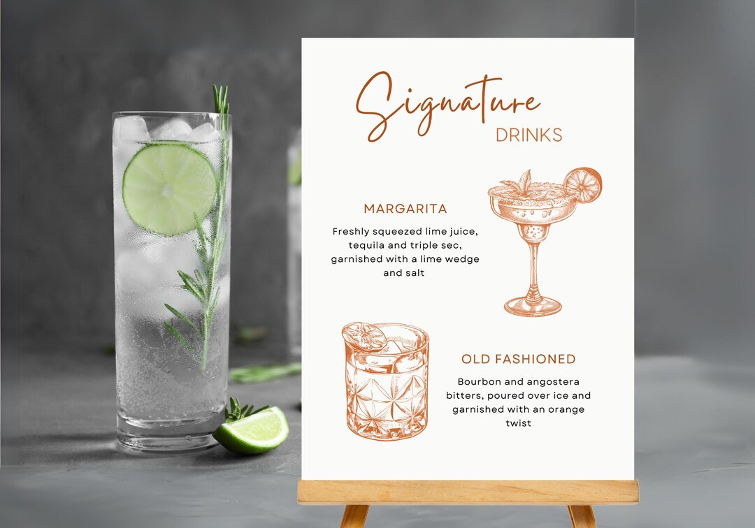Burnt Orange Signature Drinks Sign | Wedding Signature Cocktails Sign ...
