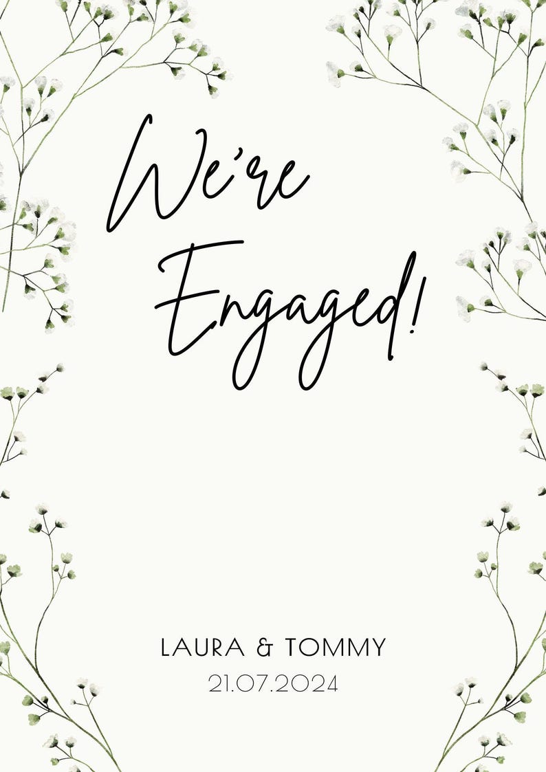 Baby's Breath Floral "we're Engaged!" Engagement Party Sign | Custom ...