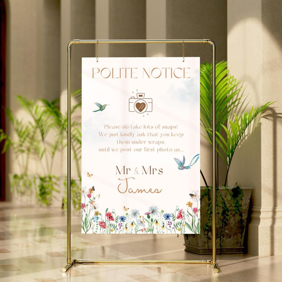 Wild Flowers Polite Notice Wedding Sign | Custom Social Media Notice ...