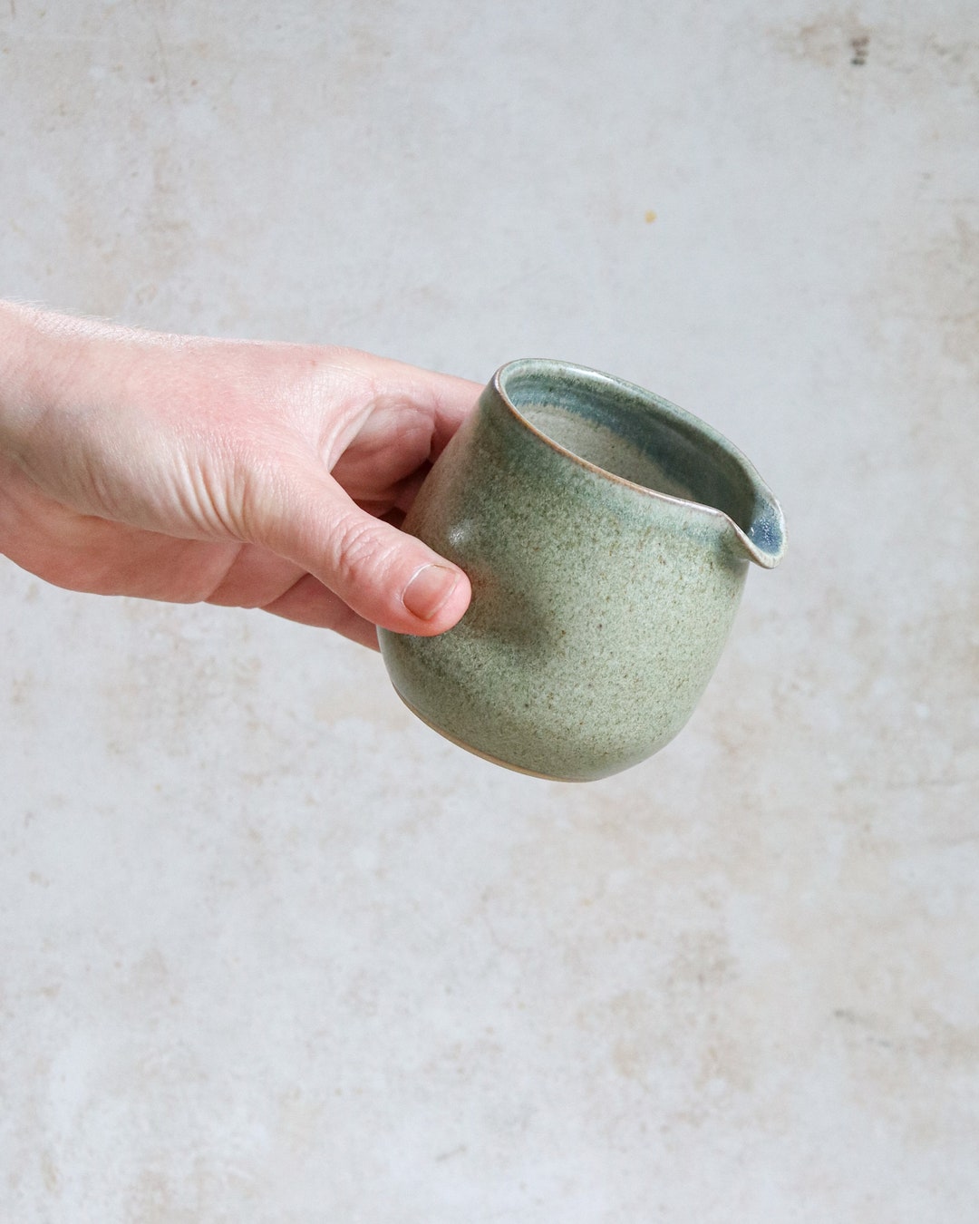 Small Green Jug Pourer With Dimple, Hand Made in Stoneware Pottery ...