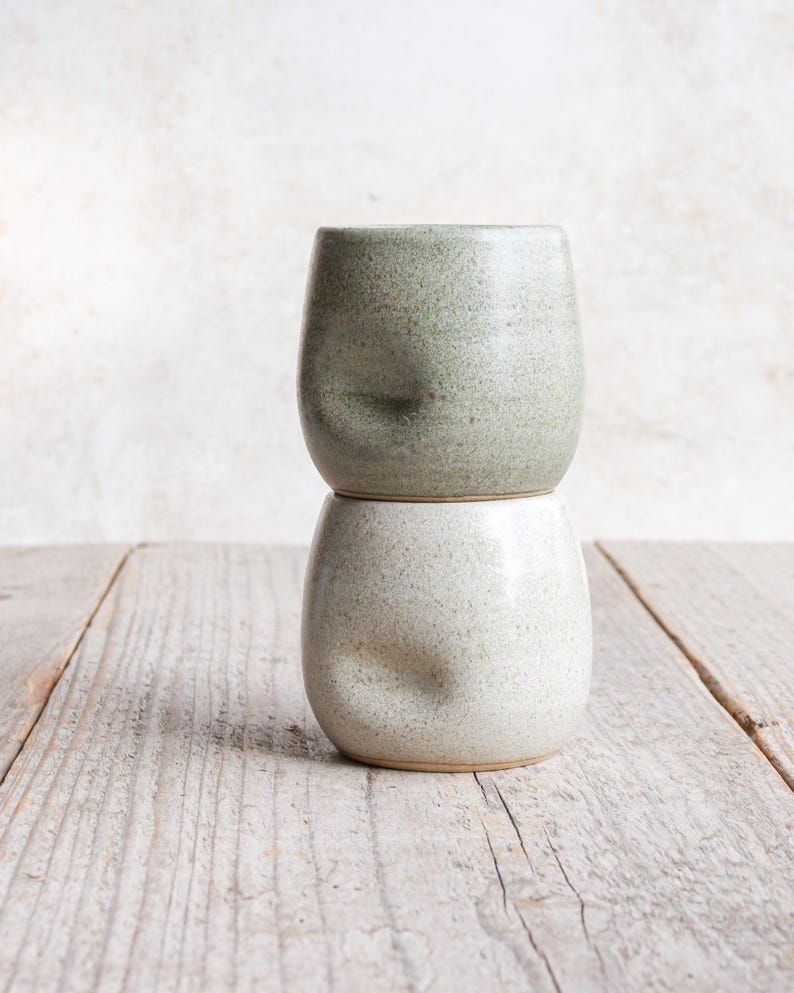 Sage Green Tumbler With Dimple, Hand Made in Stoneware Pottery, Thumb ...