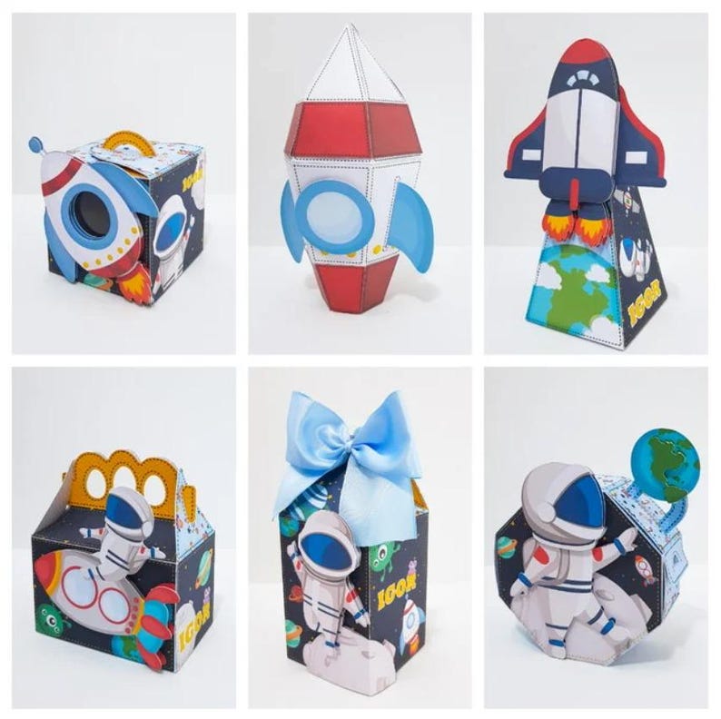 Space Ship Gift Box 3D Party Favor Box Template Design Space Silhouette ...