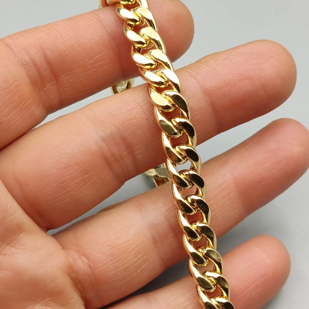 14k Real Gold Cuban Curb Link Chain Bracelet, 6 MM Width, Real Gold ...