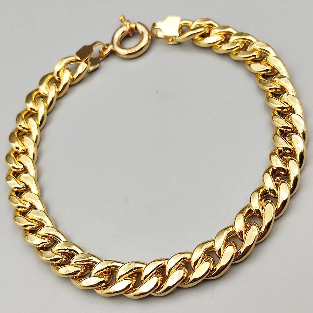 14k Real Gold Cuban Curb Link Chain Bracelet, 6 MM Width, Real Gold ...