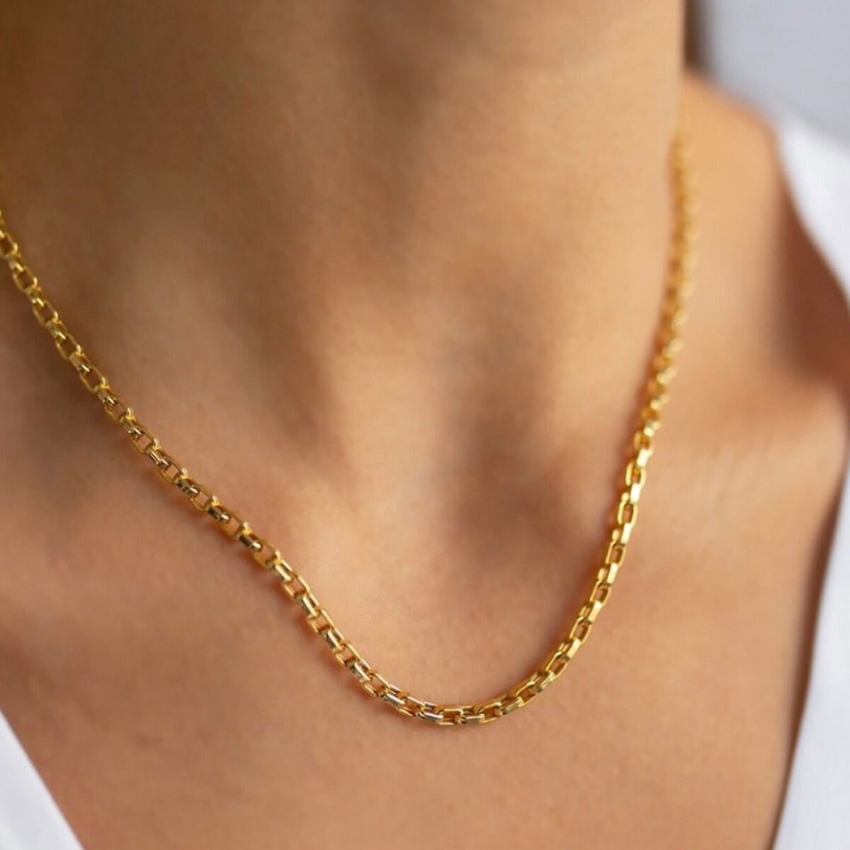 14K Solid Yellow Gold Box Chain Necklace,real Gold Chain, Box Link ...