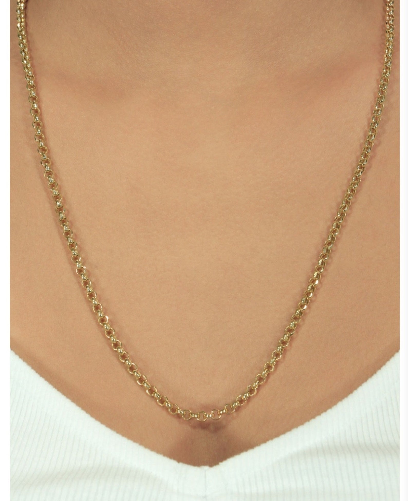 14K Gold Rolo Chain Necklace, 4mm Round Cut Genuine 14K Gold Belcher ...