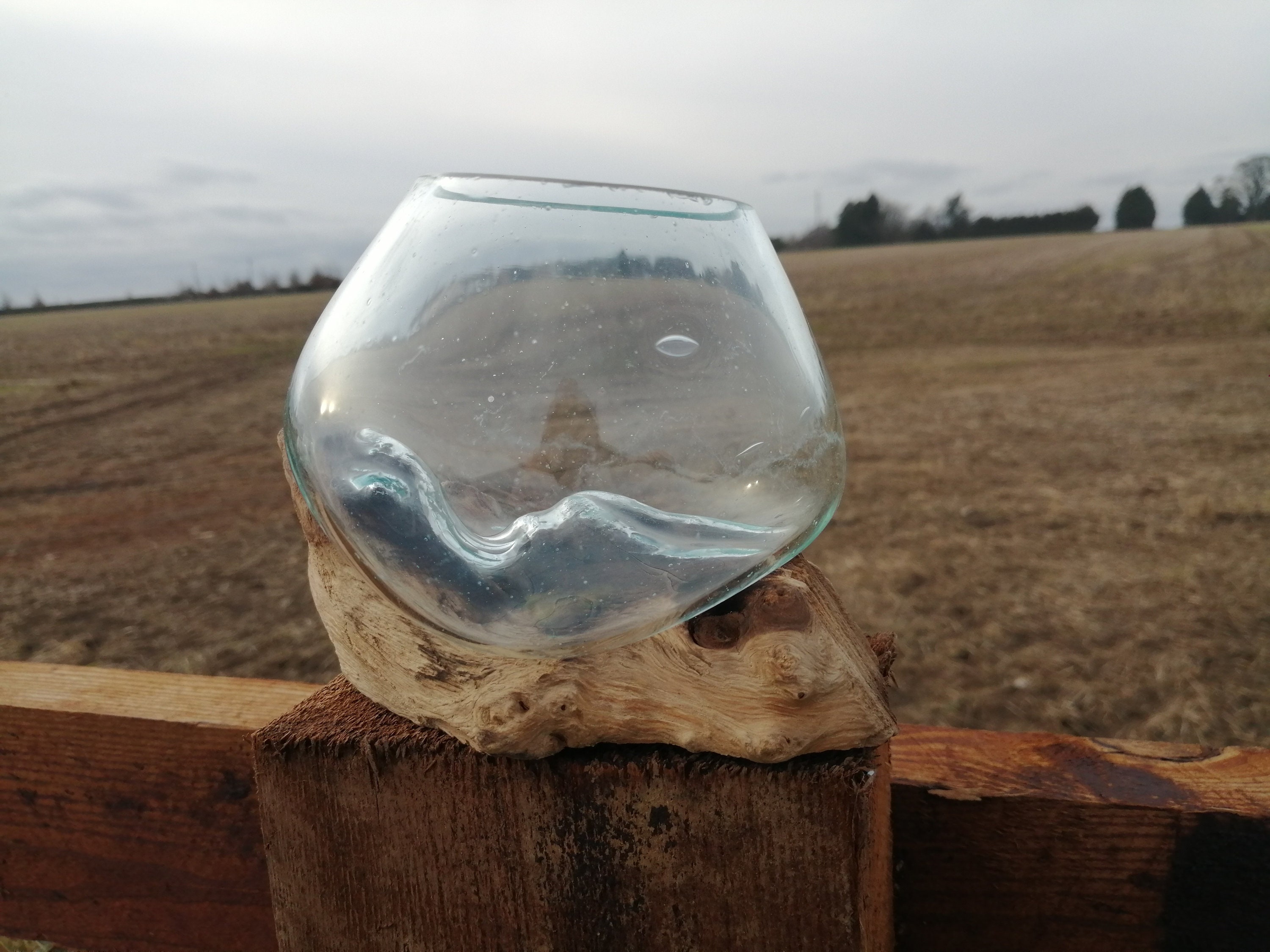 Moulton Glass Bowl on Gamal Wood 10cm - Etsy UK