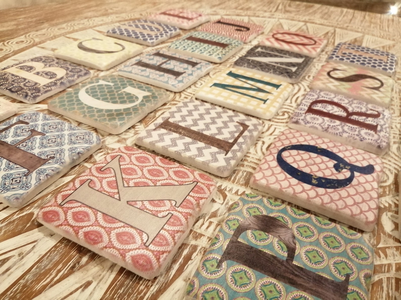 Resin Ceramic Letter Alphabet Pattern Tile Coaster Personalise Coasters ...