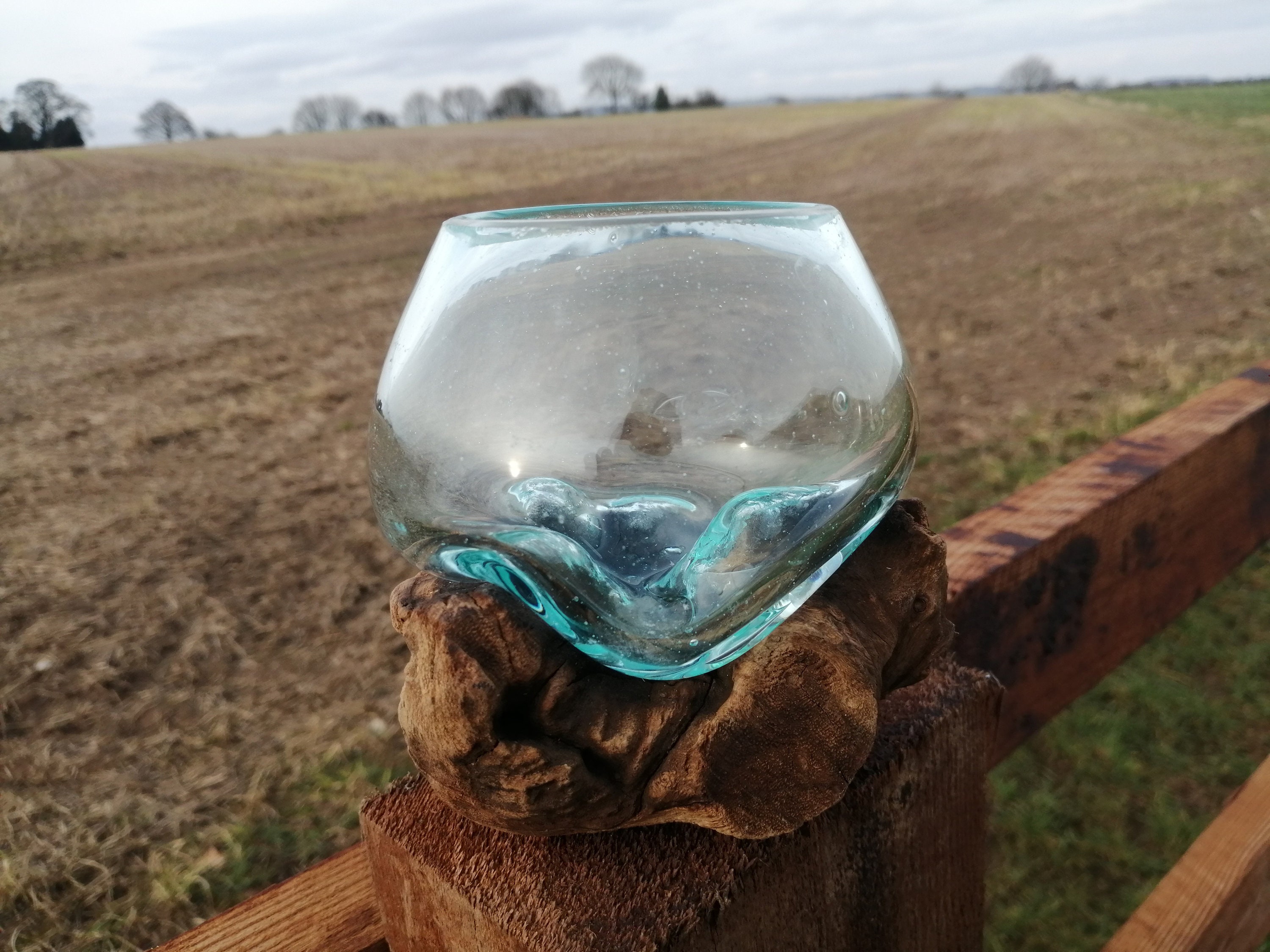 Moulton Glass Bowl on Gamal Wood 10cm - Etsy UK