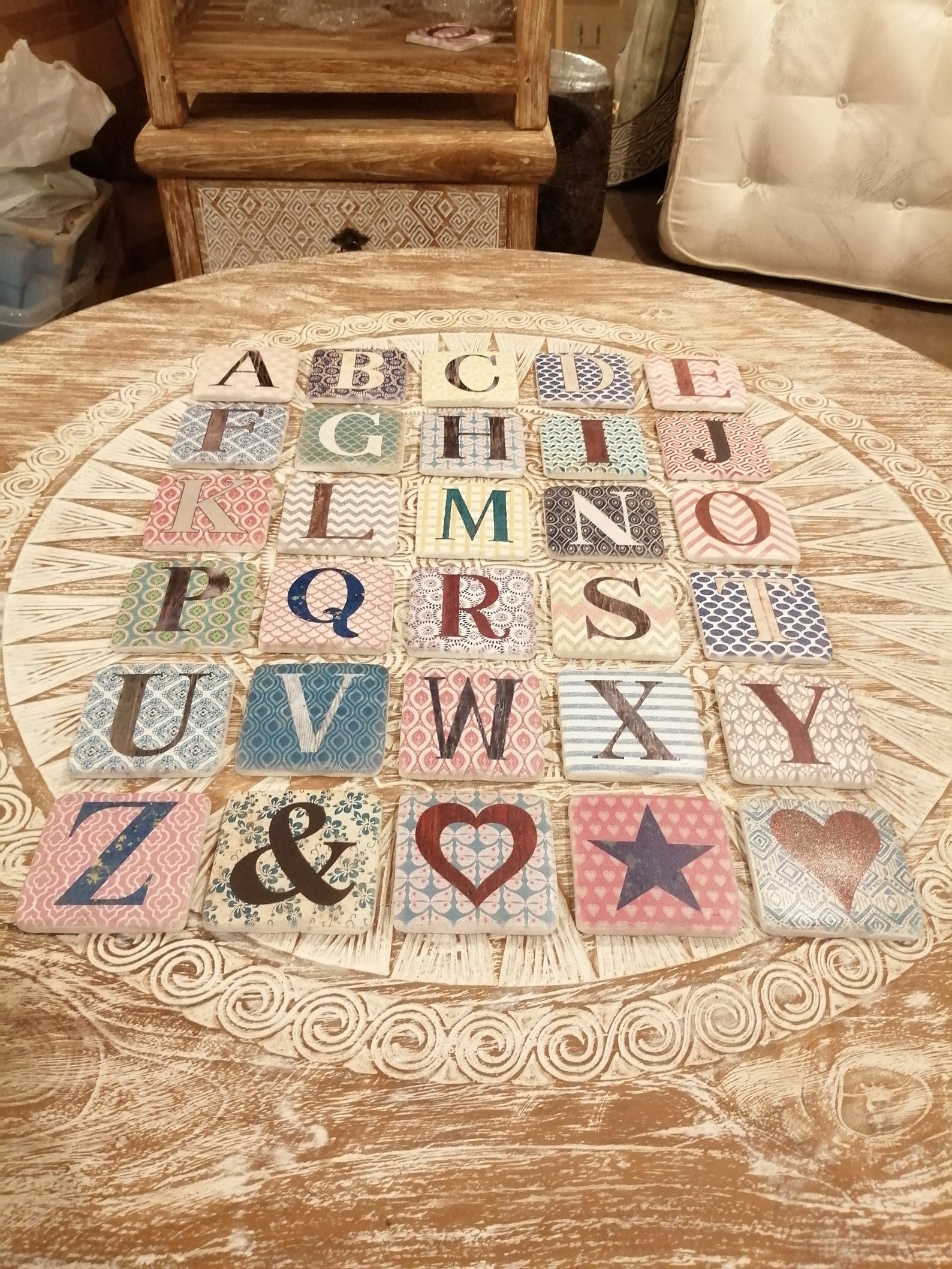 Resin Ceramic Letter Alphabet Pattern Tile Coaster Personalise Coasters ...