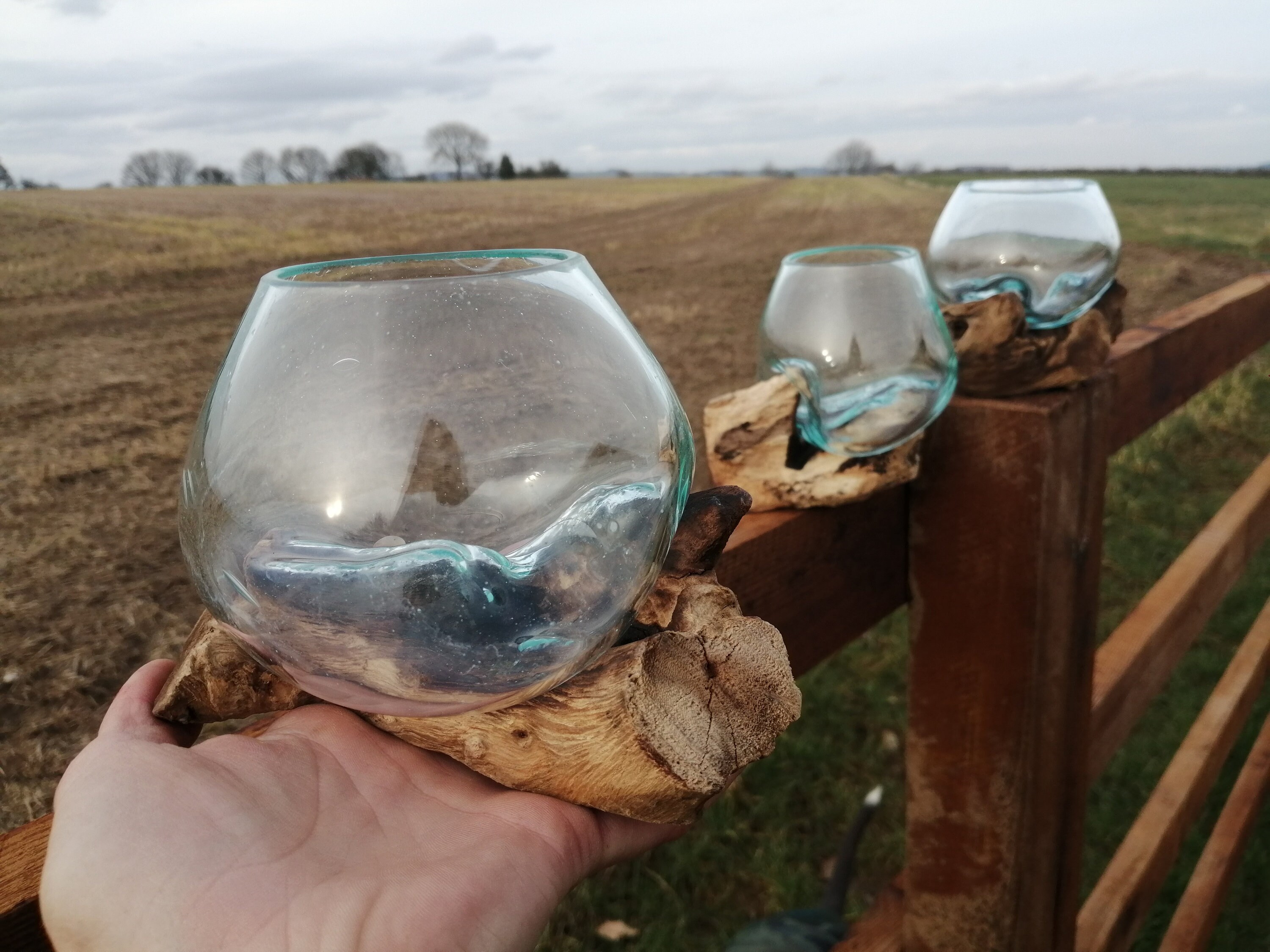 Moulton Glass Bowl on Gamal Wood 10cm - Etsy UK