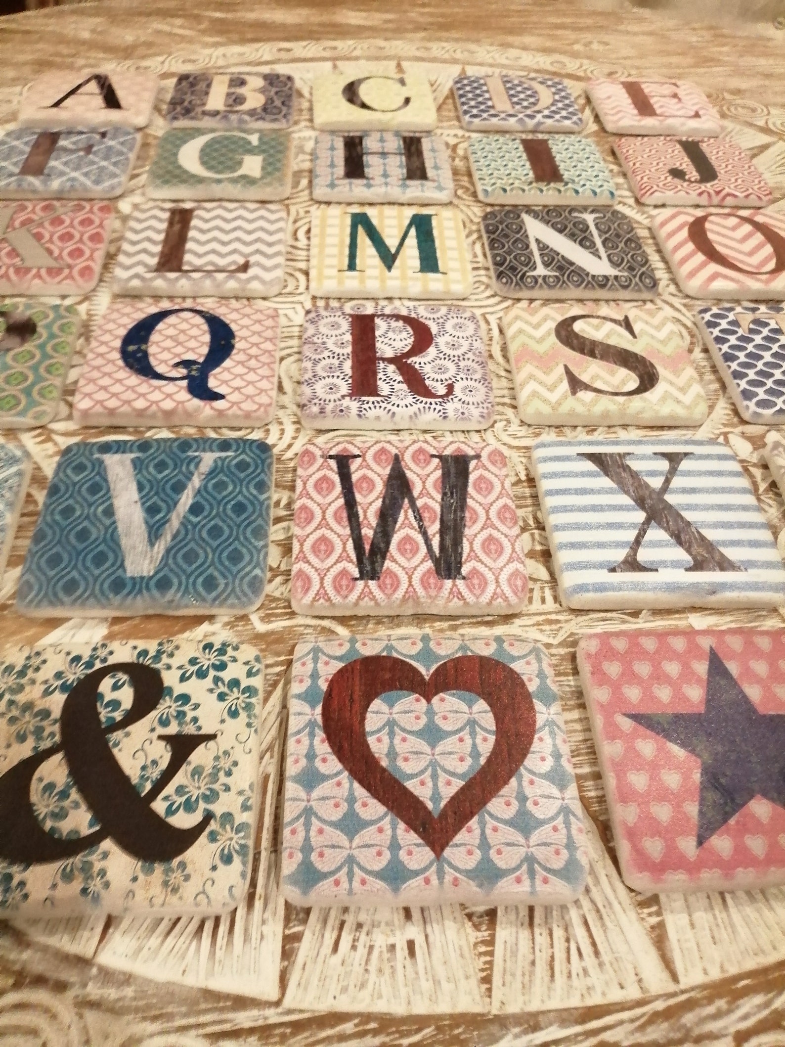 Resin Ceramic Letter Alphabet Pattern Tile Coaster Personalise Coasters ...