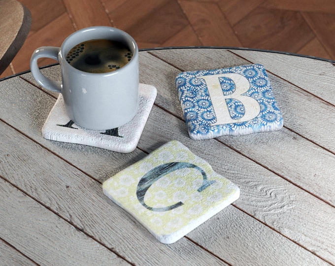 Handmade Alphabet Resin Coasters Ceramic Stone Coffee Tea Drink Shabby ...