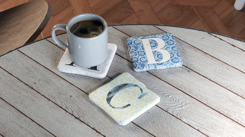 Resin Ceramic Letter Alphabet Pattern Tile Coaster Personalise Coasters ...