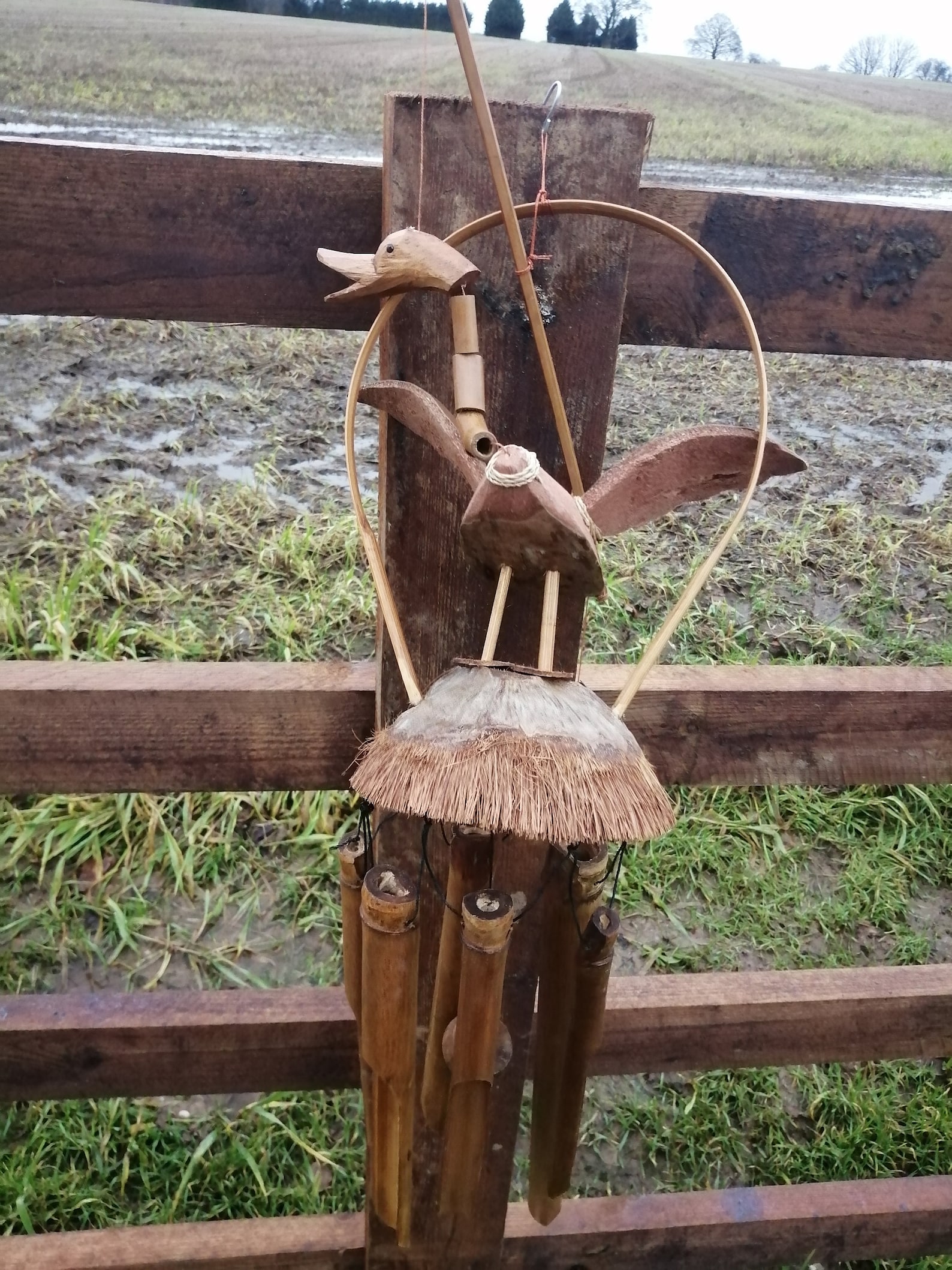 Bamboo Coconut Wind Chime: Garden Decor, Outdoor Mobile - Etsy UK