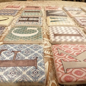 Resin Ceramic Letter Alphabet Pattern Tile Coaster Personalise Coasters ...