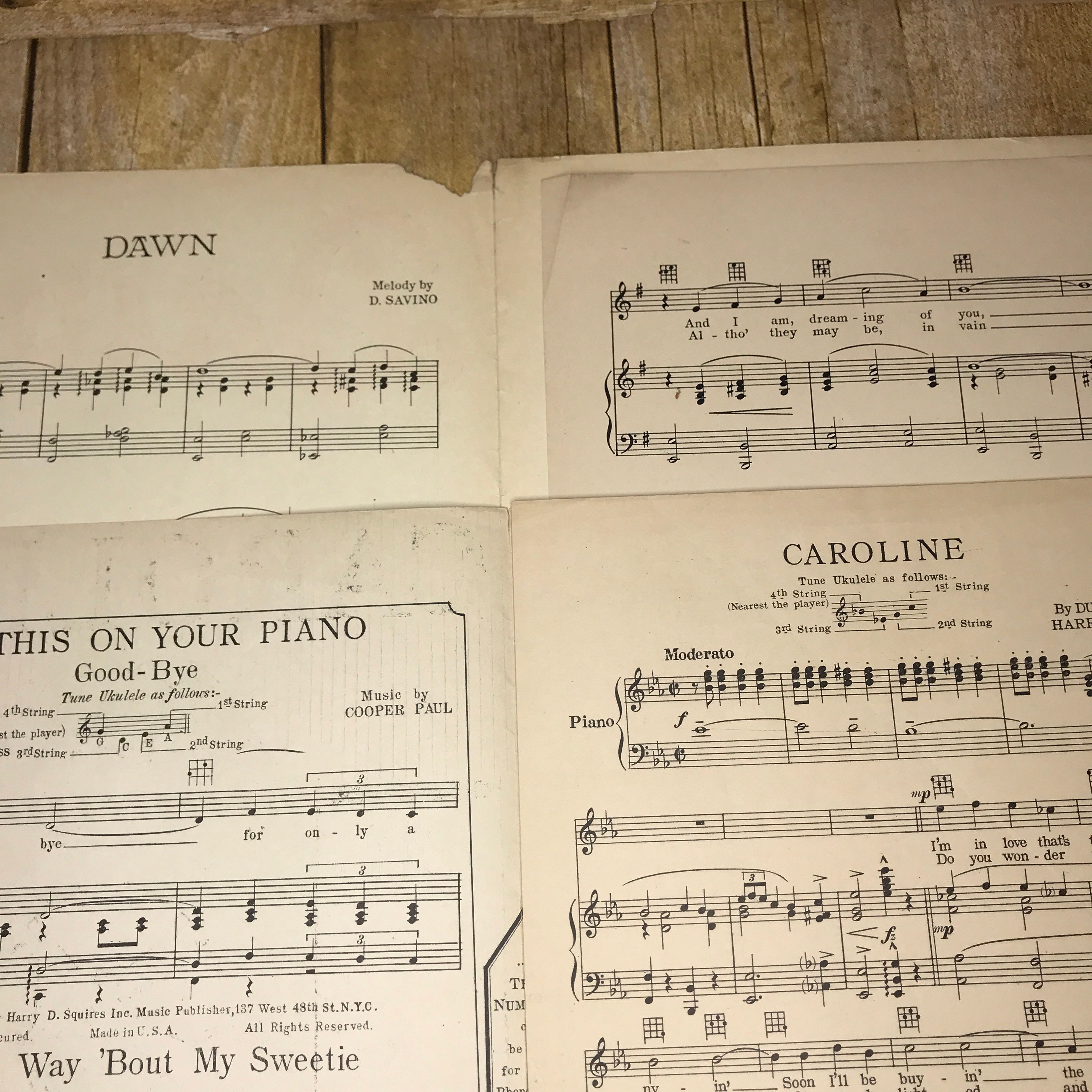 Vintage 1920s Sheet Music, Vintage Piano Music Sheets, 1920s Piano ...