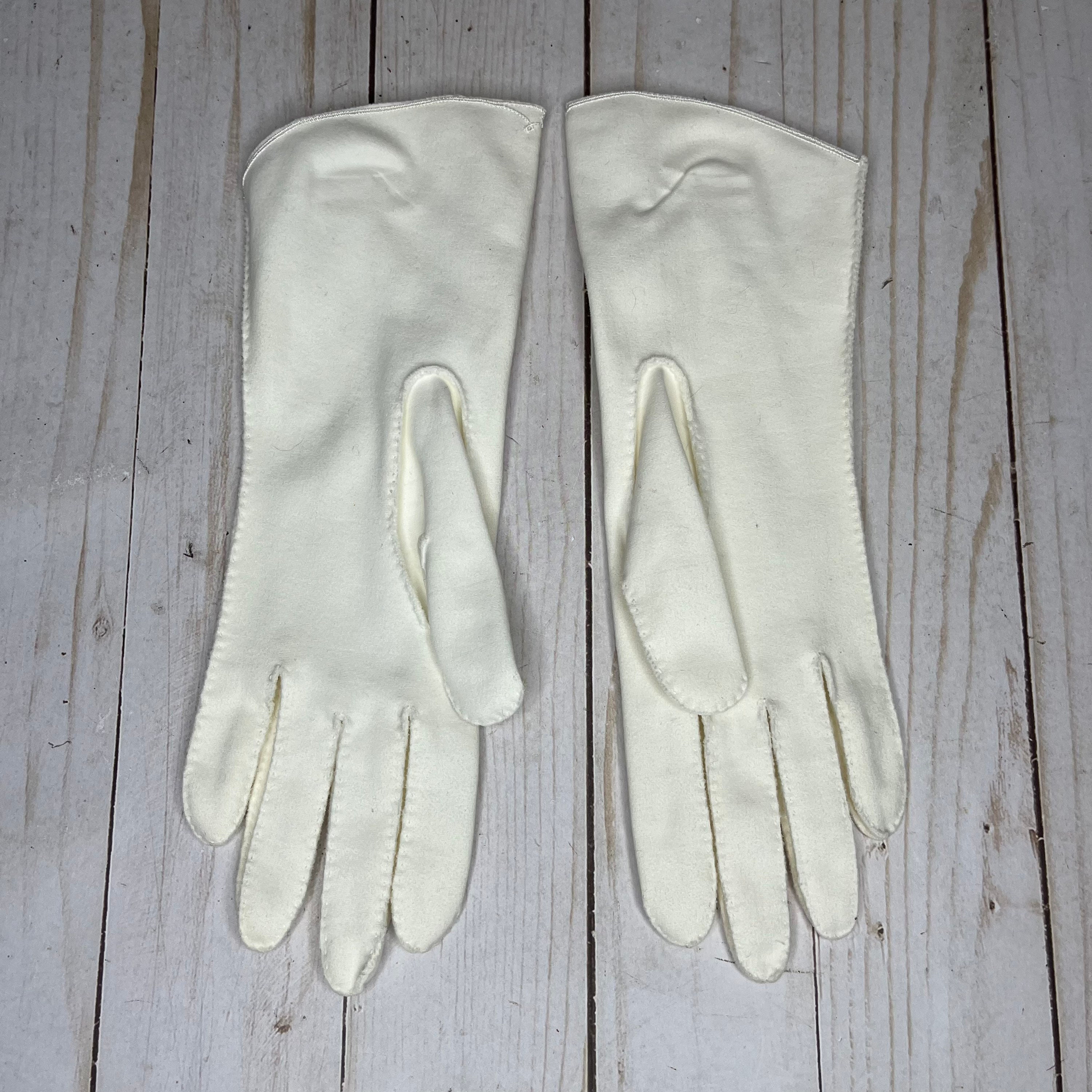 Vintage Fancy White Gloves Bridal Accessory, White Double Woven Cotton ...