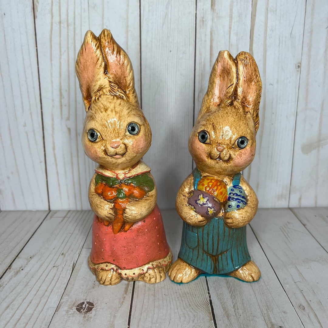 Vintage Ceramic Bunny Rabbit Figurines Set of Two, Chalkware Boy and ...