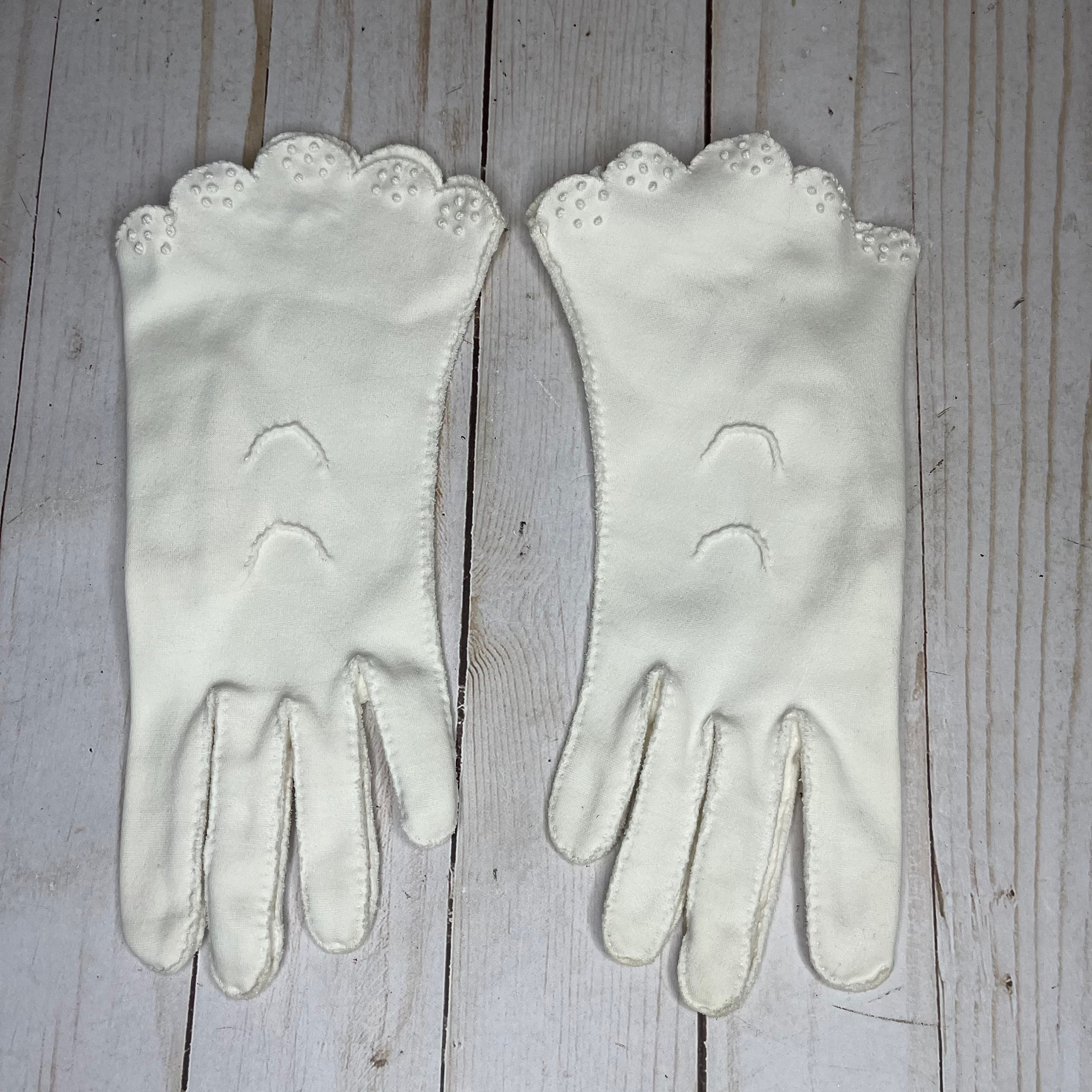 Vintage Fancy White Gloves Bridal Accessory, White Double Woven Cotton ...
