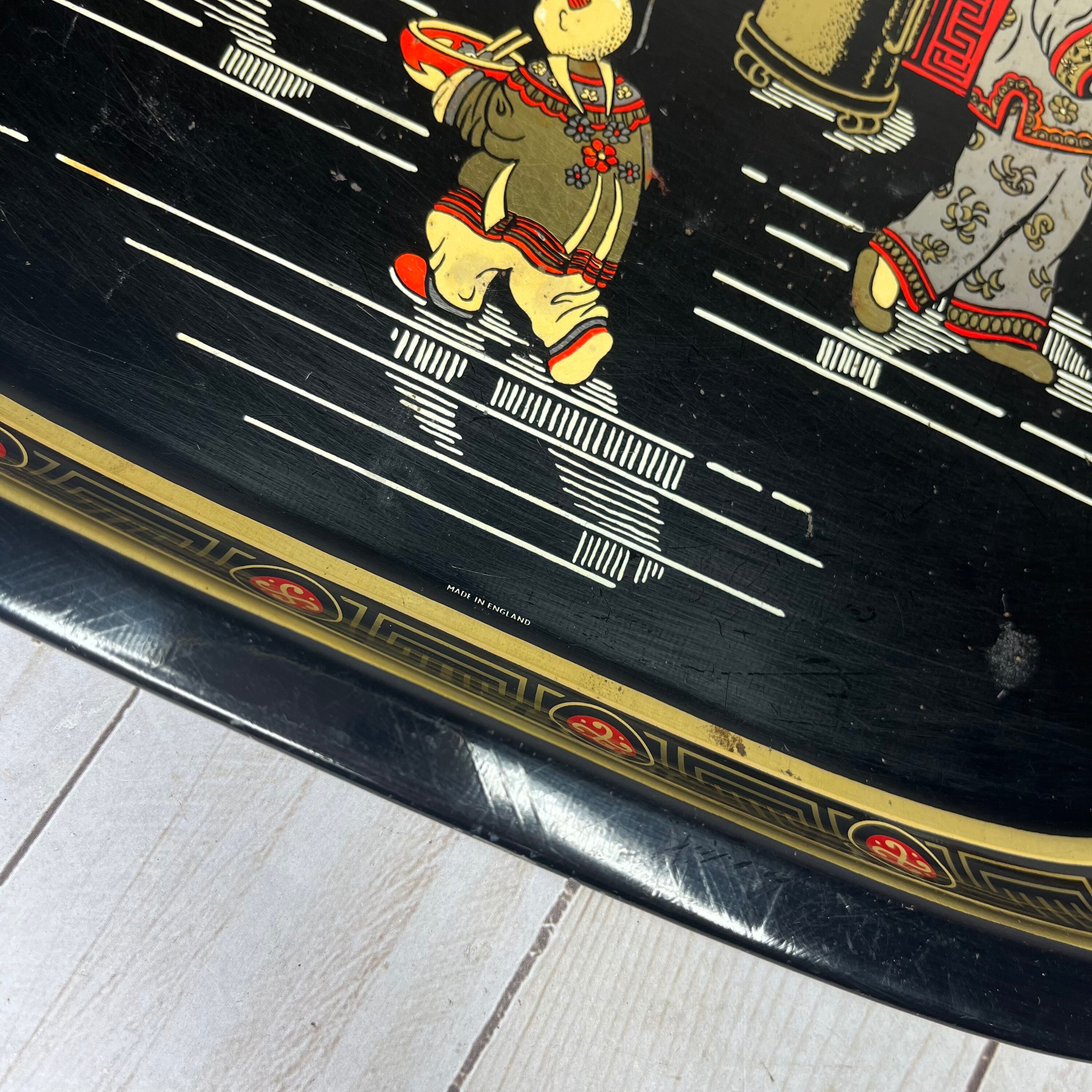 Vintage Asian Scene Painted Metal Decorative Tray, Oriental Themed ...