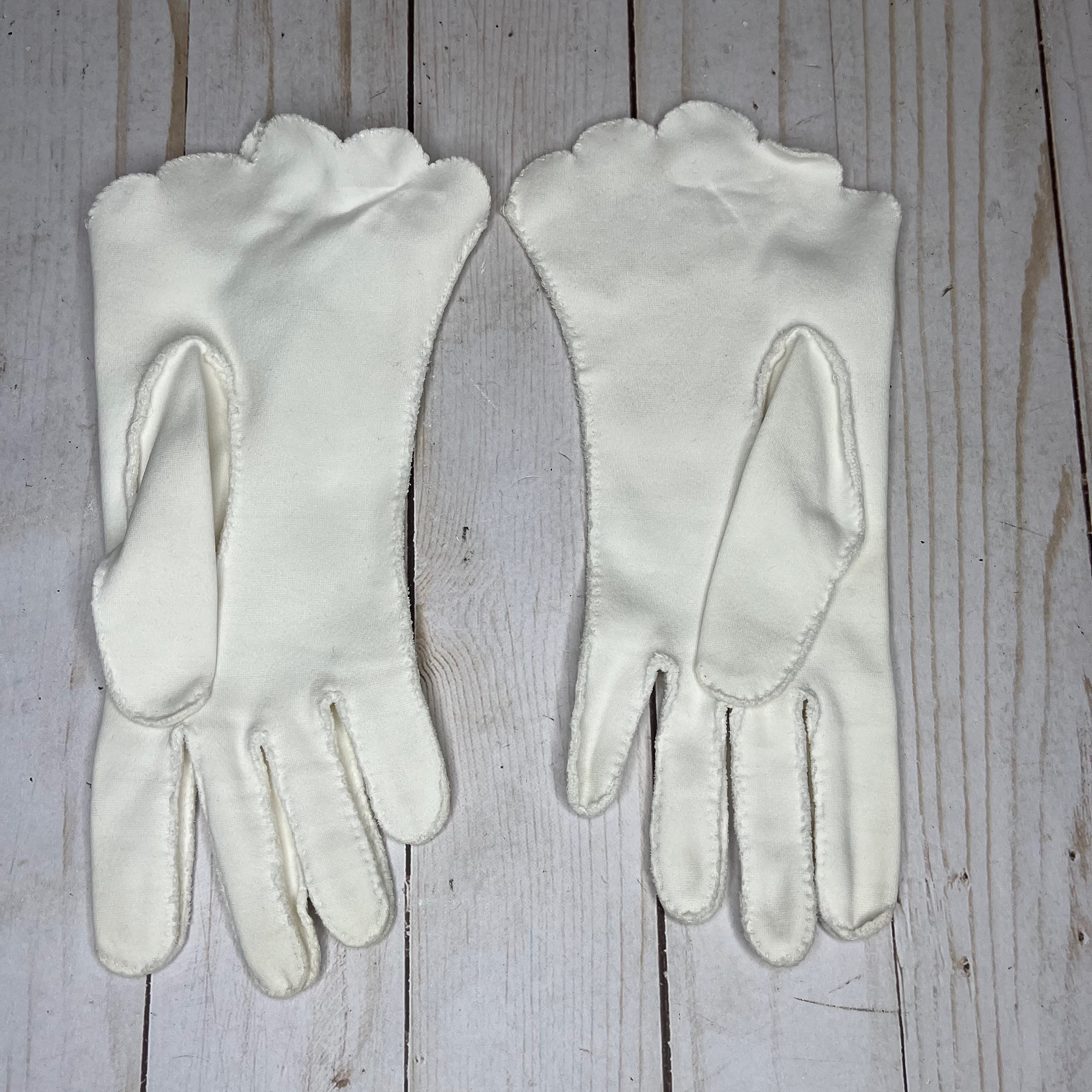 Vintage Fancy White Gloves Bridal Accessory, White Double Woven Cotton ...