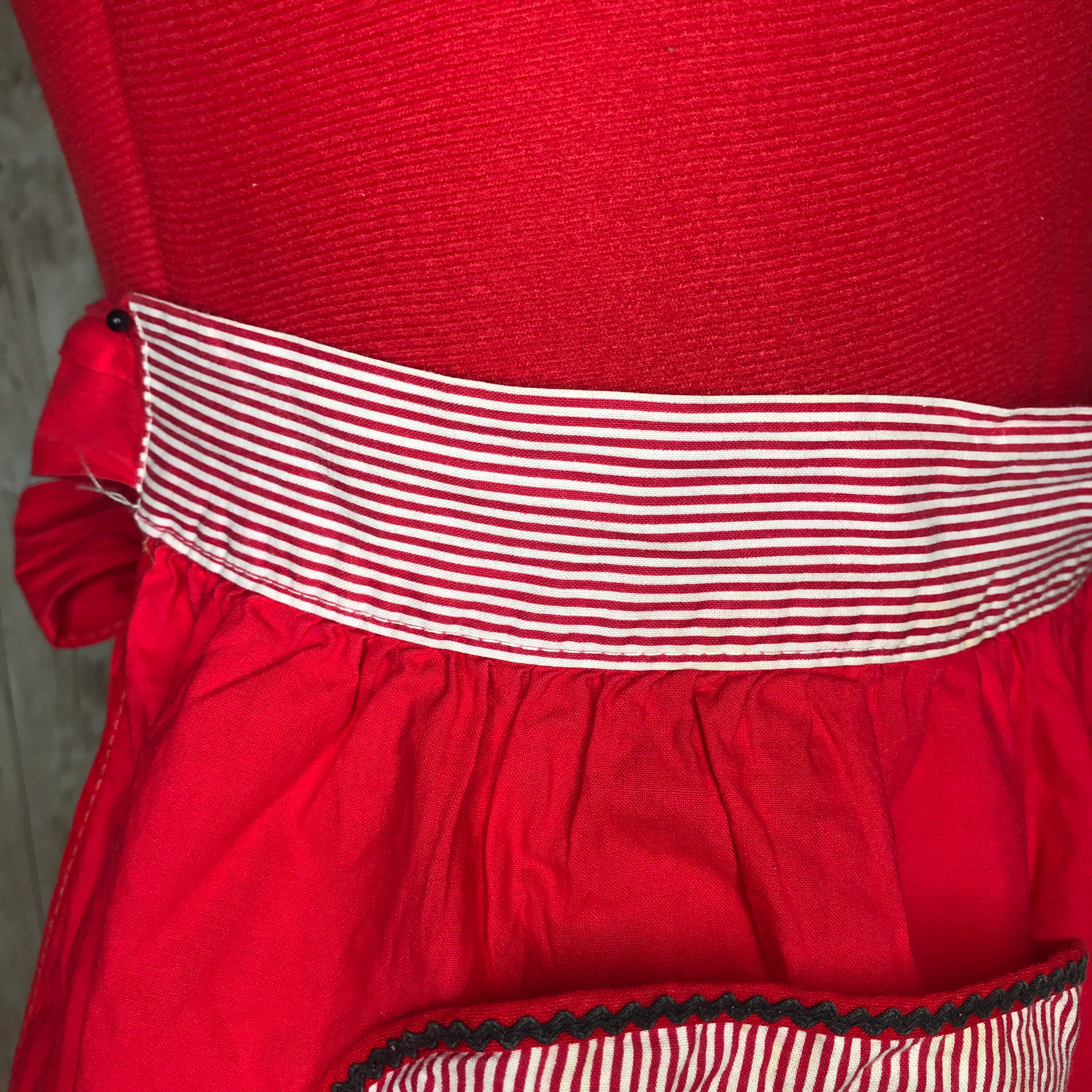 Vintage Half Apron, Red With Red and White Stripes Vintage Apron, 1950s ...