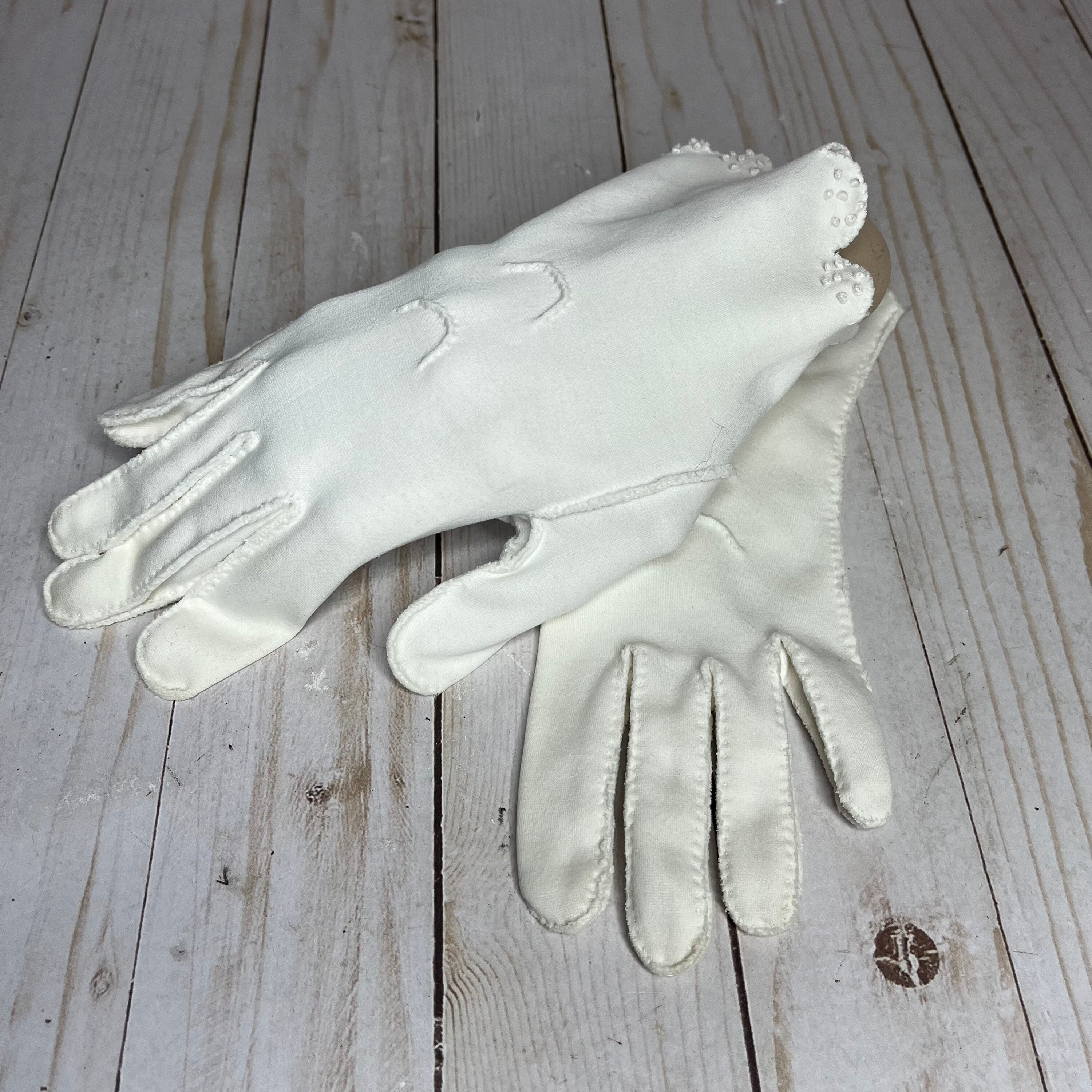 Vintage Fancy White Gloves Bridal Accessory, White Double Woven Cotton ...